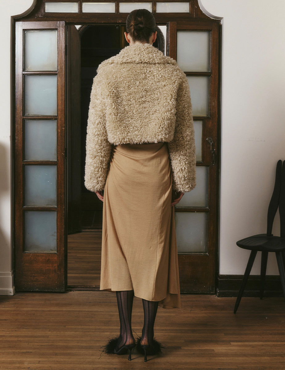 Stand-up collar leather short jacket – Cello Sonata